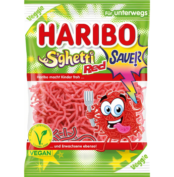 HARIBO, S'ghetti Red, 85 g, Fruchtgummi, sauer, Süssigkeiten, Erdbeere ...