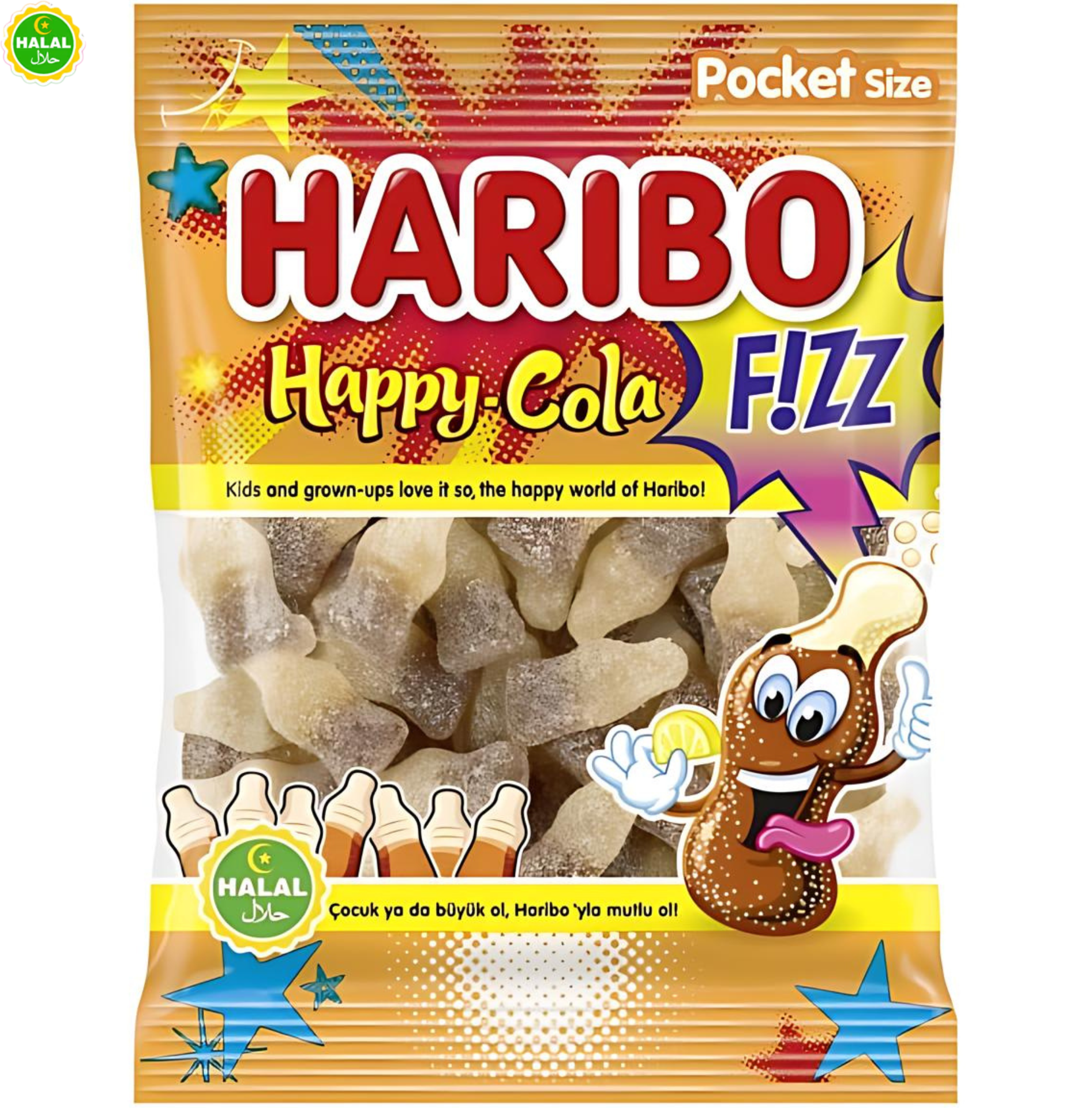Haribo Happy Cola Fizz Halal, Haribo Cola Flaschen sauer, Haribo Türkei ...